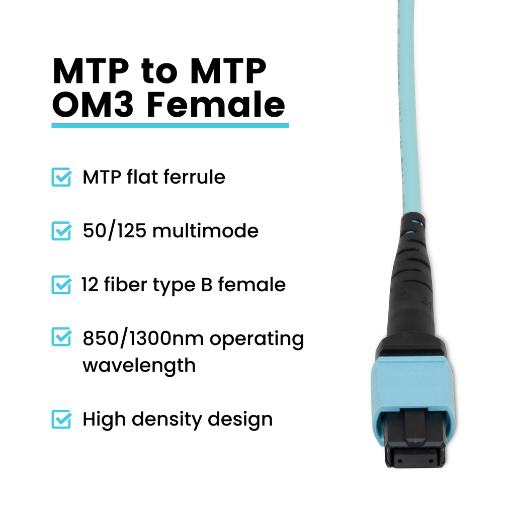 High-Quality MTP® to MTP® Female OM3 12 Fiber Type B MM OFNP | trueCABLE