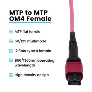 High-Quality MTP® to MTP® Female OM4 12 Fiber Type B MM OFNP | trueCABLE