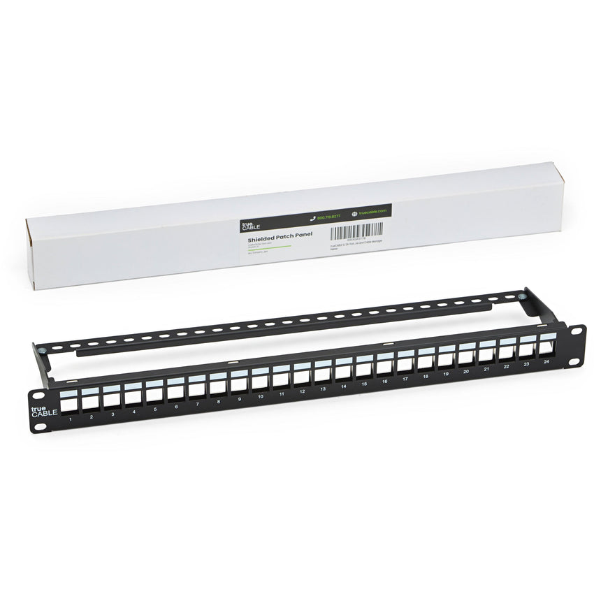 Shielded Patch Panel, 24 Port, 1U, Blank Modular – trueCABLE