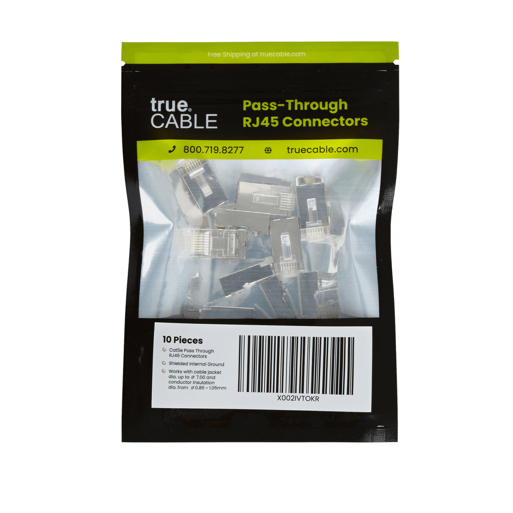 RJ45 Cat5e Pass Through Connectors | Shielded | trueCABLE